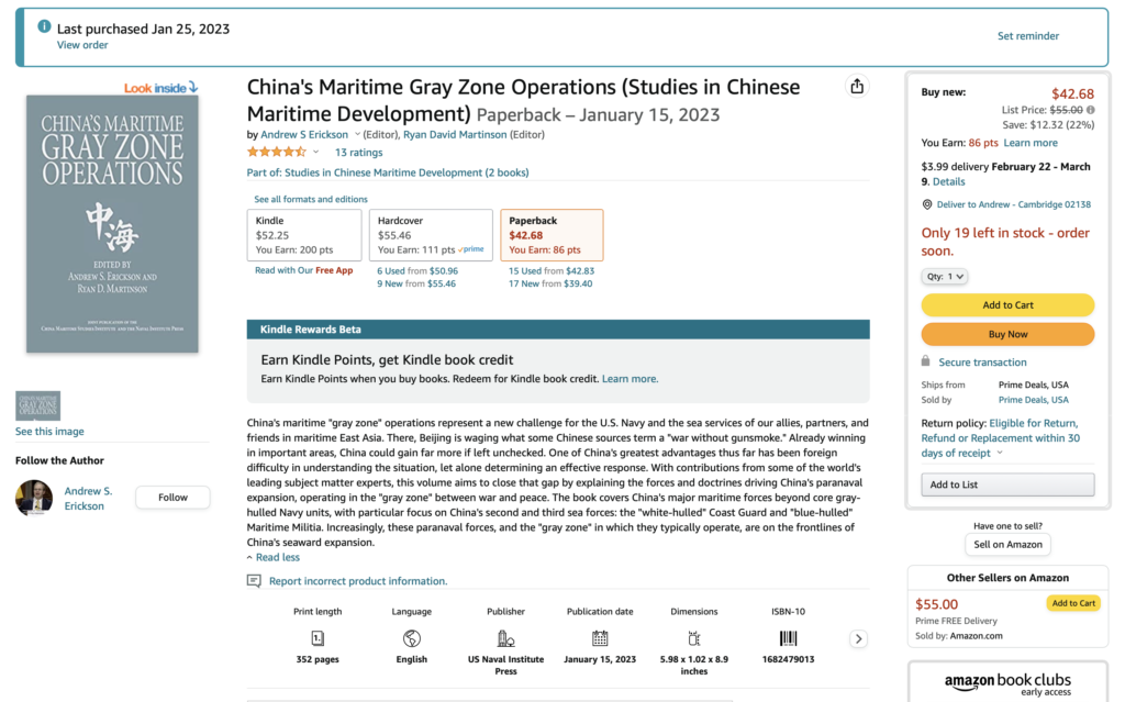 Now Out in Paperback! “China’s Maritime Gray Zone Operations” | Andrew ...